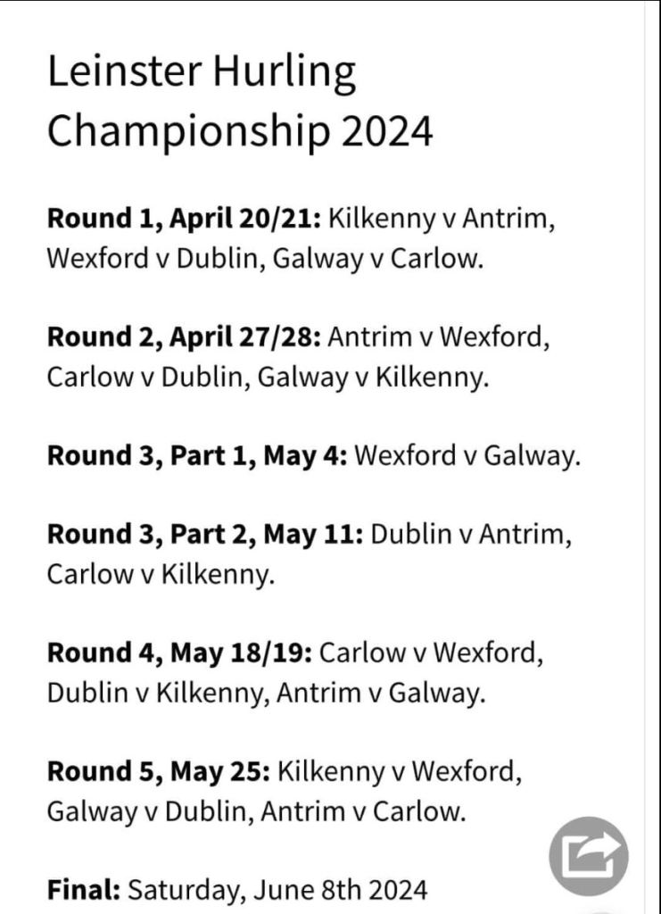 Leinster Hurling Championship draw 2024 | The Saffron Gael
